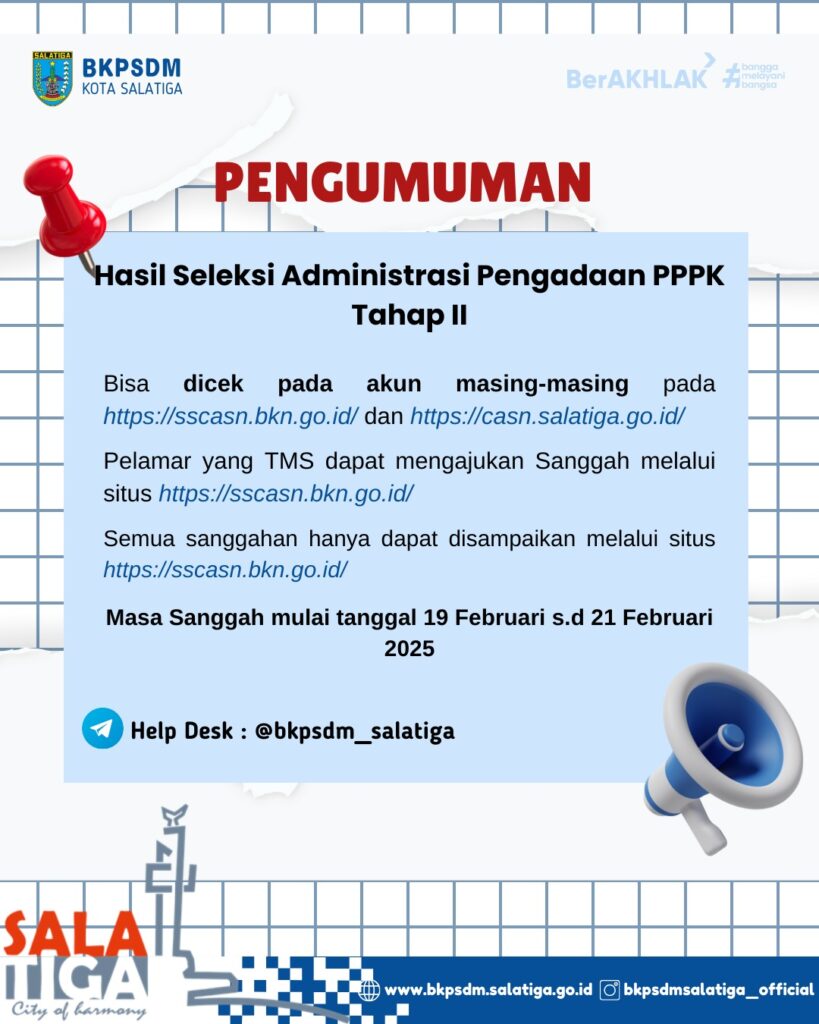 Pengumuman Hasil Seleksi Administrasi Pengadaan PPPK Tahap II | BKPSDM Kota Salatiga